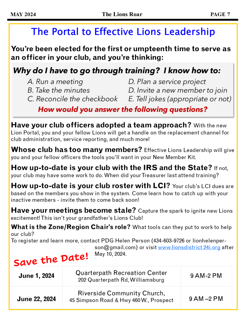 Lions of Virginia District 24-I – "Serving Virginia Since 1921"